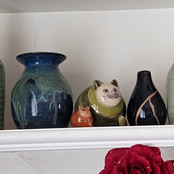 Ceramic Cat Sculpture, Orange Cat Sphere Sculpture, Pottery Cat Décor ...