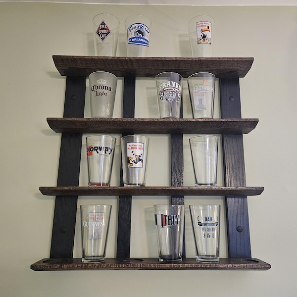 Pint Beer Glass(12) Bar Top Display Shelf Nat/black - Etsy