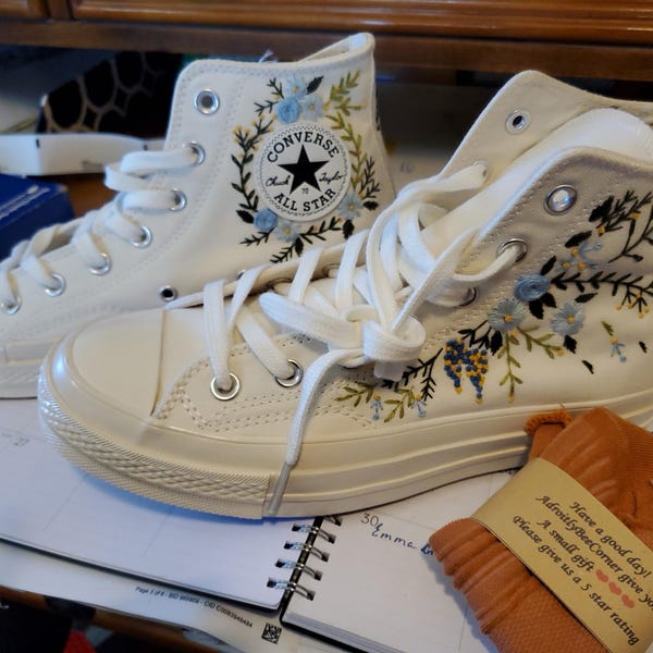Custom Embroidered Wedding Converse, White Flowers Embroidered Sneakers ...