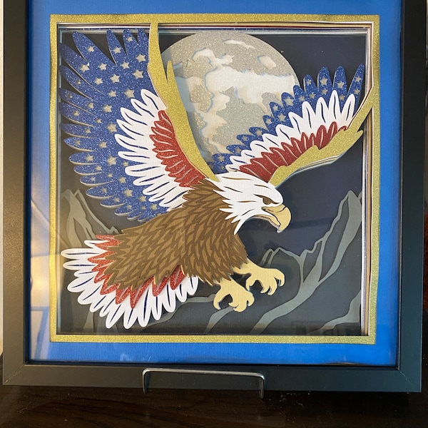 Patriotic Eagle Shadow Box Svg, 3d American Flag Svg, Bald Eagle Shadow ...