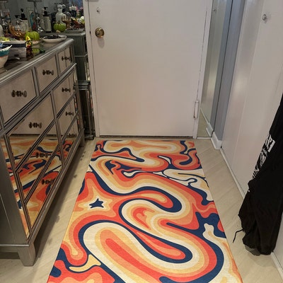 Navy Blue Orange Wavy Retro Rug Curvy Groovy 70s Rug Trippy - Etsy
