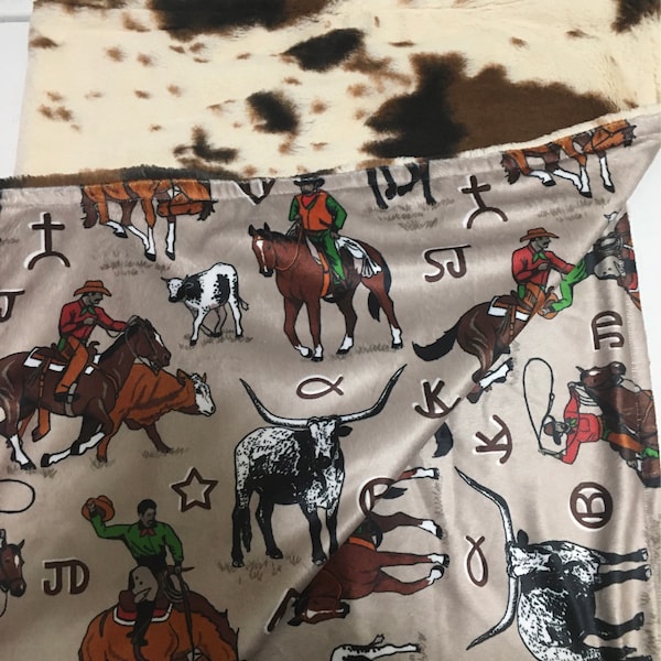 The Working Ranch Cowboy Blanket on Tan Minky - Etsy