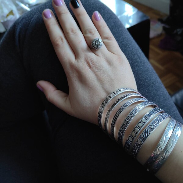 Solid 925 Sterling Silver Bangle, Thick Heavy Silver Bangle, Chunky Silver Bracelet, Stackable ...