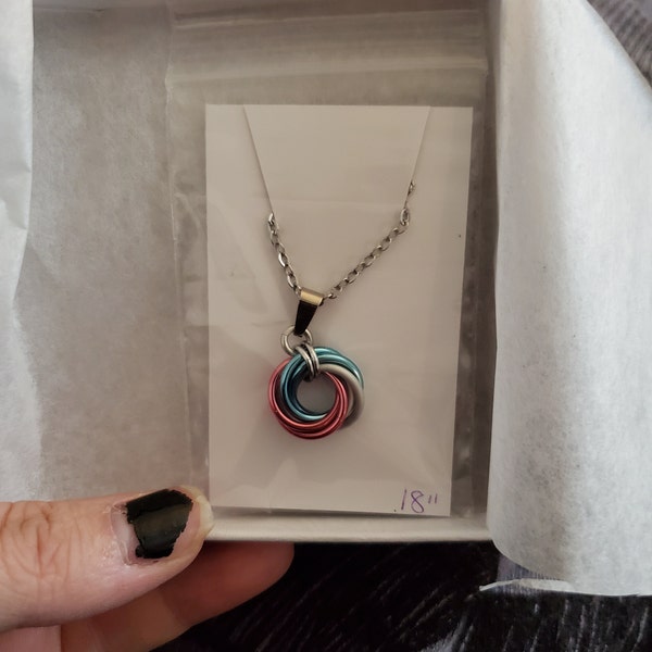 Transgender Pride Pendant Necklace, Chainmail Love Knot, Trans Pride ...