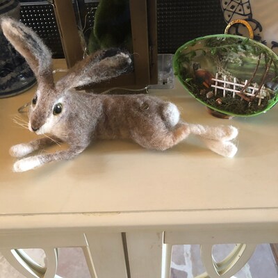Reclining Hare/rabbit Lover Gift/hare Sculpture/felted Rabbit/felt ...
