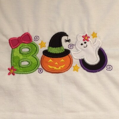 GIRLY BOO Applique 4x4 5x7 6x10 Machine Embroidery Design Halloween ...