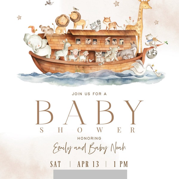 Editable Gender Neutral Noah's Ark Theme Animals Baby Shower Sprinkle ...