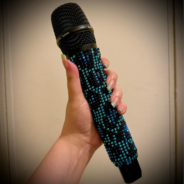 Rhinestone Striped Microphone Sleeve Cover for Wireless Mics Rainbow ...
