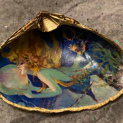 Decoupage Clam Shell Decor, Lighthouse Art, Handmade Ring Dish - Etsy