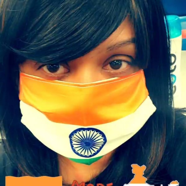 2 Pack India Face Mask Washable Indian Flag Cotton Cloth Fabric ...