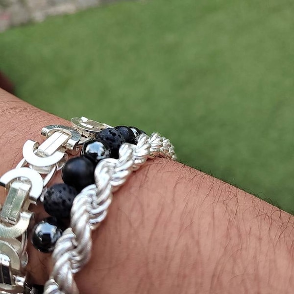 Sterling Silver Rope Chain Bracelet, Real Silver Rope Bracelet ...