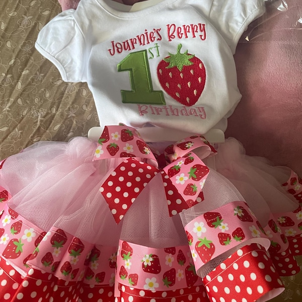 First Strawberry Birthday Tutu Outfit, Berry 1st Birthday Shirt, Tutu ...