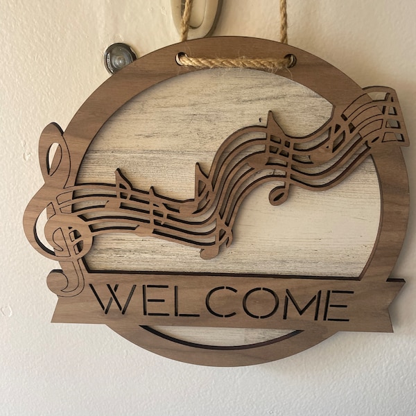 Music Notes Welcome Sign: Laser Cut Walnut Wood Classroom Decor - Etsy