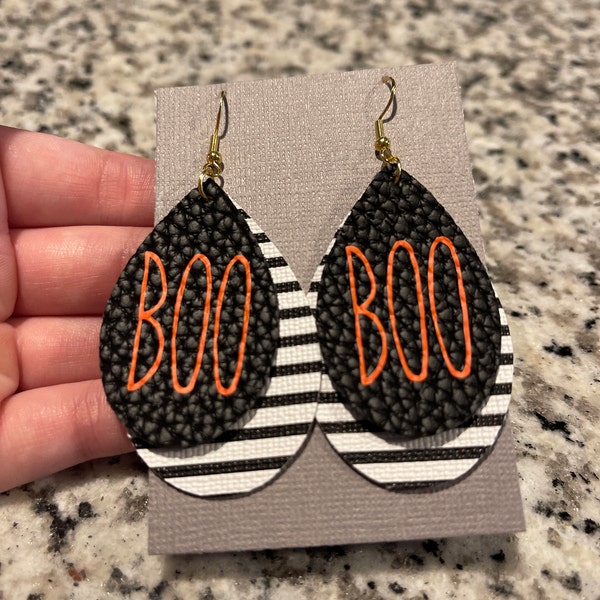 Boo Earrings, Halloween Earrings, Halloween Faux Leather Earrings ...