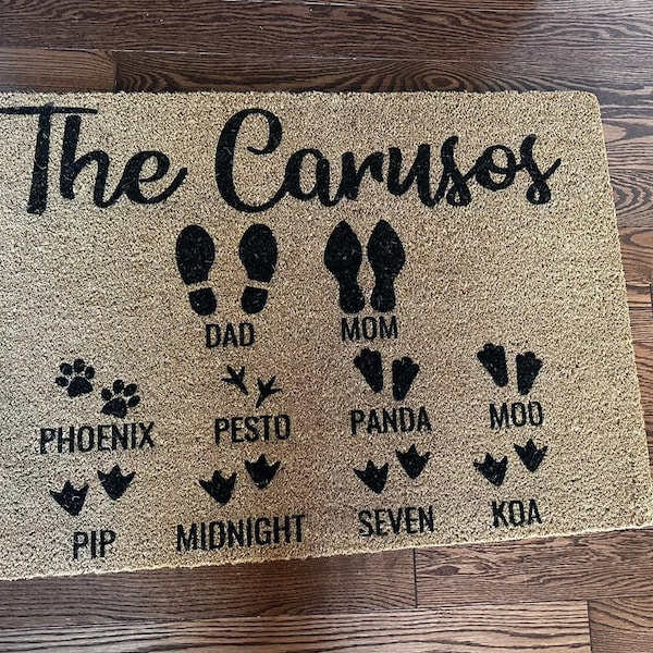 Custom Footprint Family & Pet Name Doormat, Custom Door Mat, Pet Owner ...