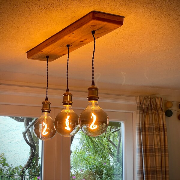 Rustic 3/5 Pendant Wooden Plank Light - Etsy UK