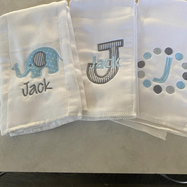 Set of 2 Personalized Baby Boy Bibs - Monogram Bib Set - Embroidered ...