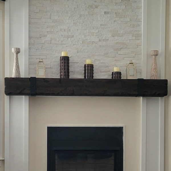 Rustic Floating Mantel: Barn Wood With Metal Straps - Etsy