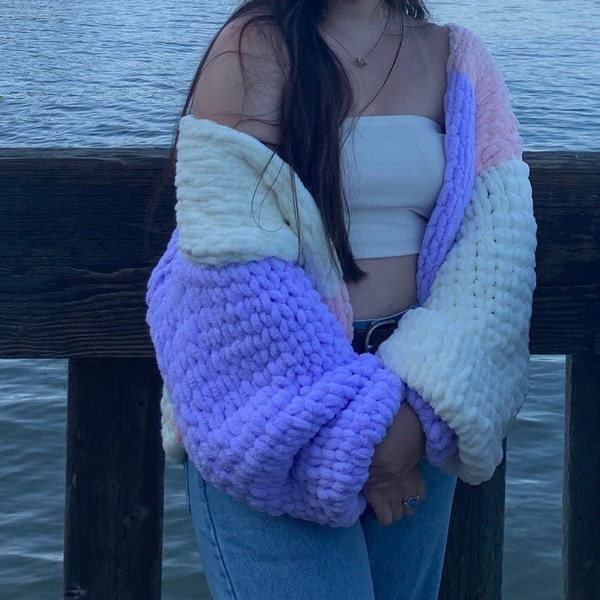 Handknit Bright Orange, Yellow, Hot Pink, and Pink Colorblock Chunky ...