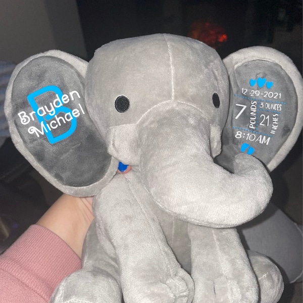 Birth Announcement Elephant - Keepsake Elephant - Baby Keepsake - Birth ...