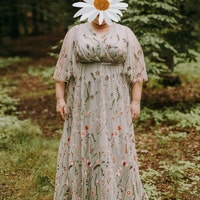 Embroidery Green Floral Wedding Dress Plus Size Embroidered Flower ...