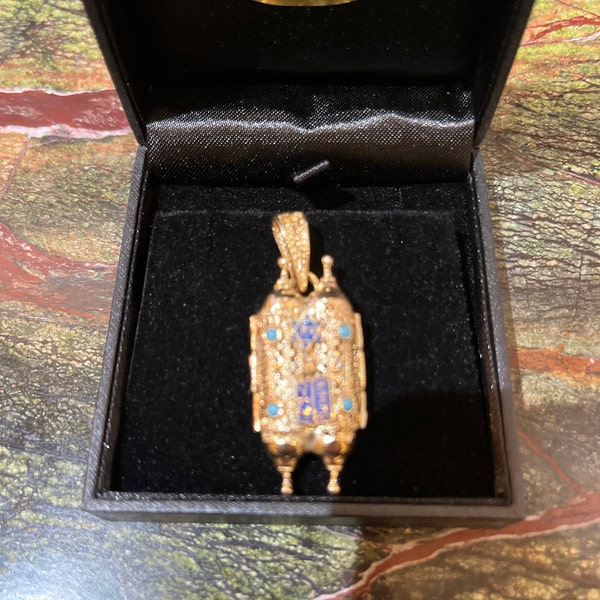 Torah Scroll Pendant in 14K Gold Filigree With Turquoise Stones ...