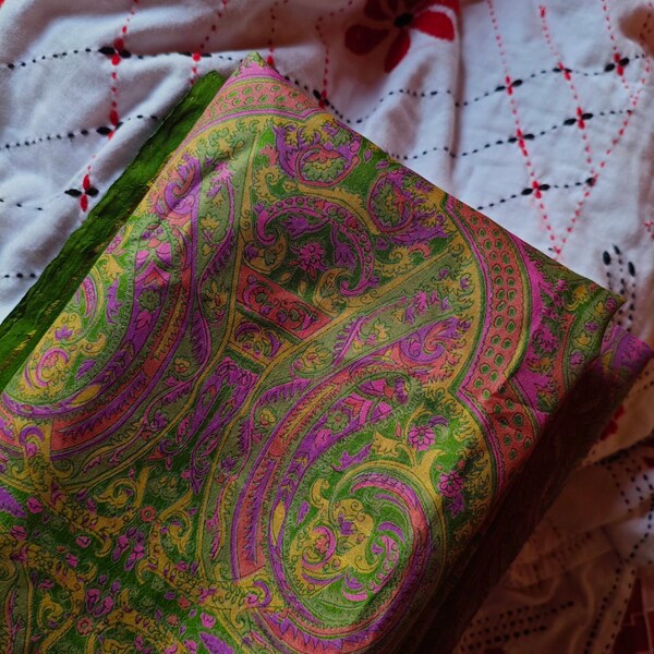 Vintage Silk Embroidered Sari Women Wear 100% Pure Silk Sari Fabric 5 ...
