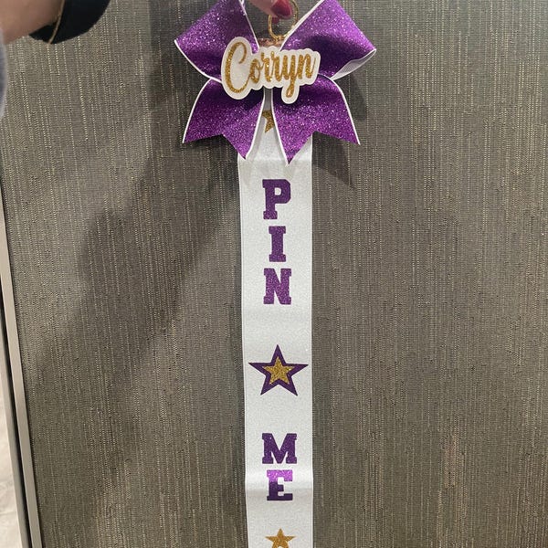 Pin Me Cheer Competition Tag Ribbons, Customizable Glitter Colors + Add ...