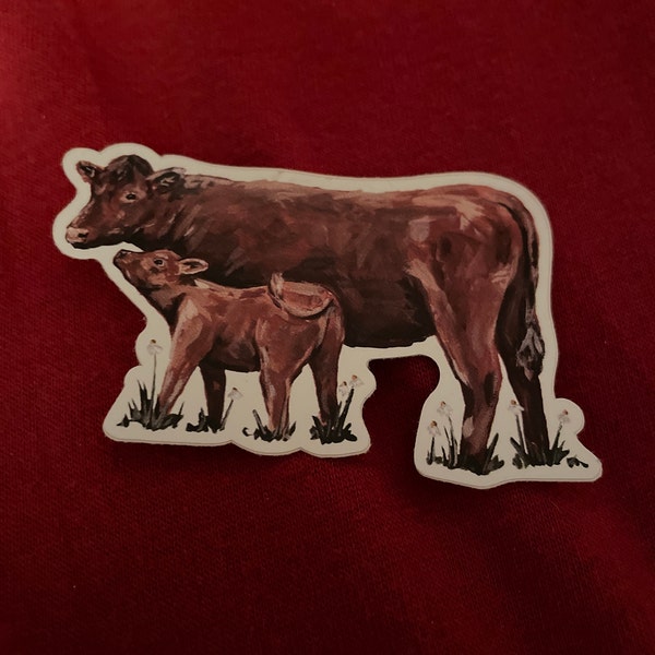 Cow and Baby Vinyl Sticker, Cute Cow Water Bottle Sticker, Laptop ...