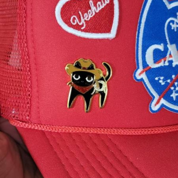 Cowboy Cat Sparkly Enamel Pin - Golden Metal - Etsy UK