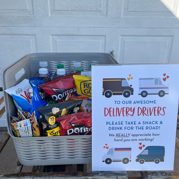 Delivery Driver Snack & Drink Sign, Mail Carrier, Packages, Essential ...