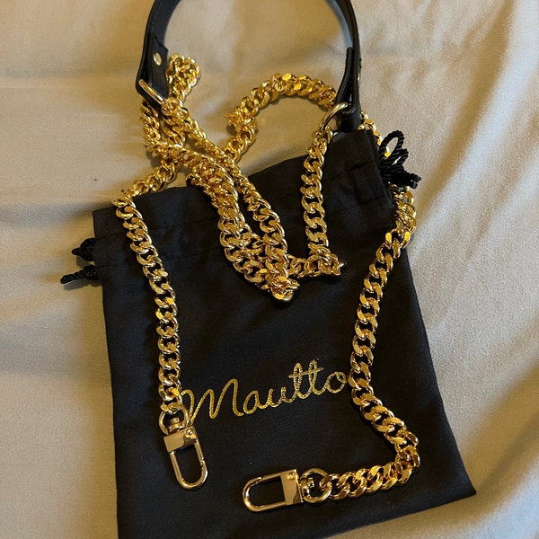 GOLD Chain Strap With Leather Petite Handle - Classy Curb Diamond Cut ...