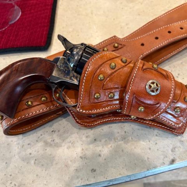 Cowboy Plain Finish Leather Western Gun Belt and Holster Cartridge Rigs ...