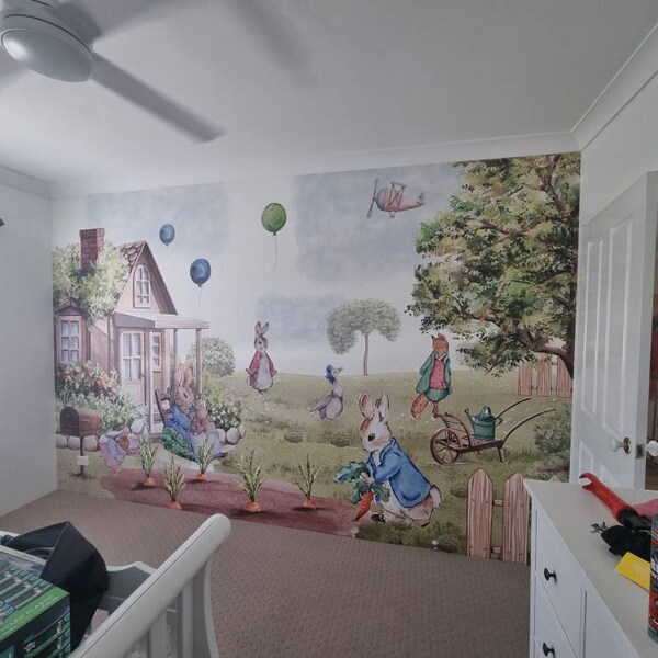 Peter Rabbit Wallpaper, Rabbit Wall Decor, Nursery Wallpaper, Boys ...