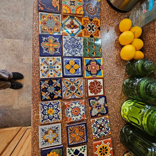Box of 100 ASSORTED TALAVERA TILES 4 X 4" Inch - Handmade Mexican Clay ...