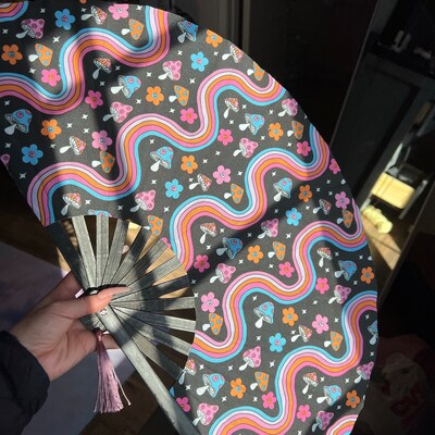 Pink Moo Moo Fan / Large Fan / Rave Accessory / Hand Fan / - Etsy
