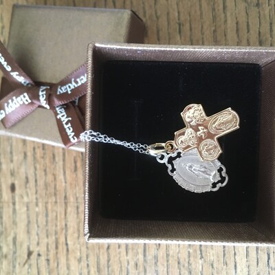 Scapular Medal, Sterling Silver Scapular Pendant, 18 K Gold Plated ...