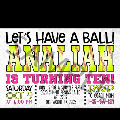 Softball Printable Invitation Softball Party End of Season Softball ...