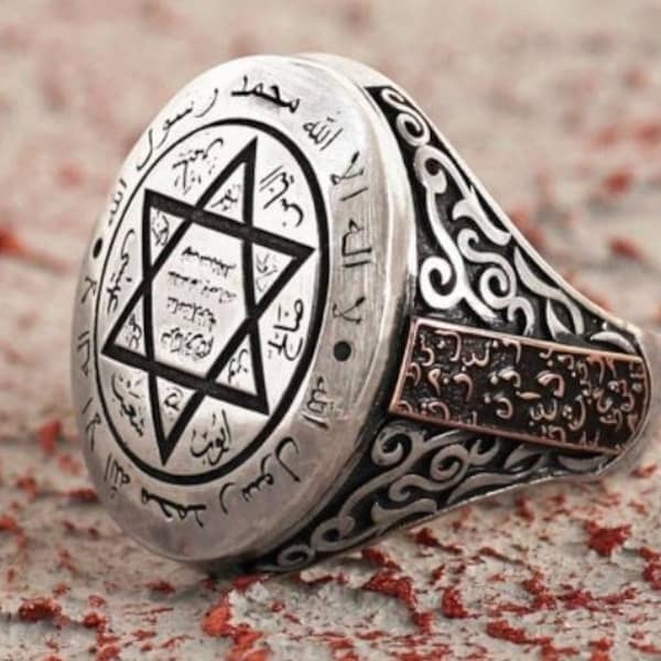 Unique Seal of Solomon Red Amber Stone Men Silver Ring, Solomons Seal ...
