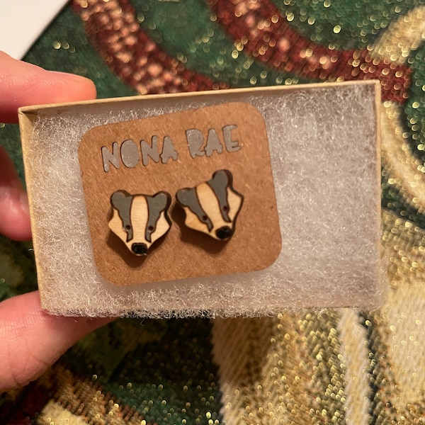 Wooden Badger Earrings - Laser Cut - Hand Painted - Etsy