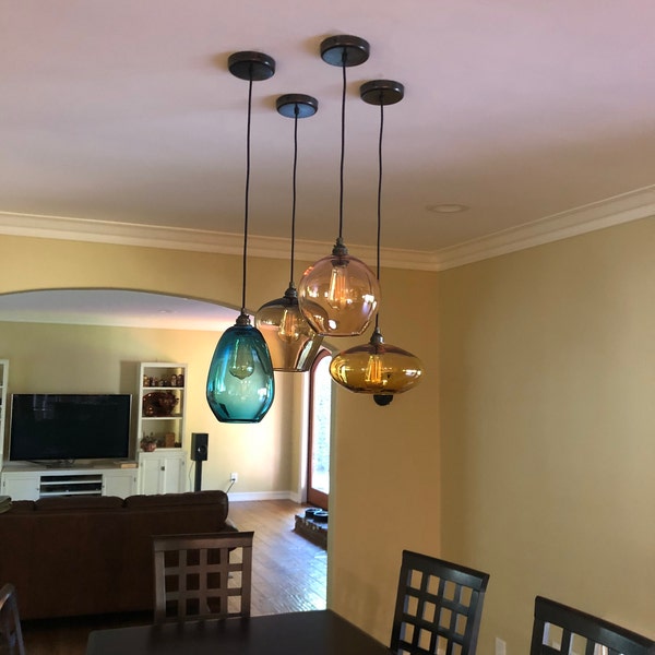 Kitchen Pendant Lighting. Dining Table Lighting. Coloured Glass Pendant ...