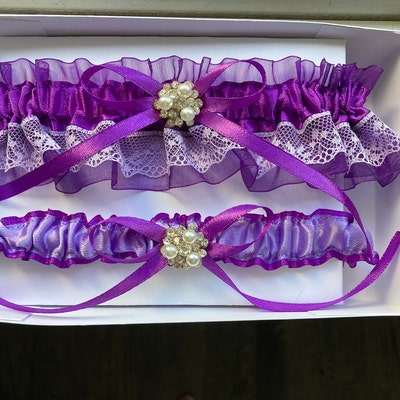 Purple Bridal Garter Set, Purple Wedding Garter Set, Bridal Garter ...