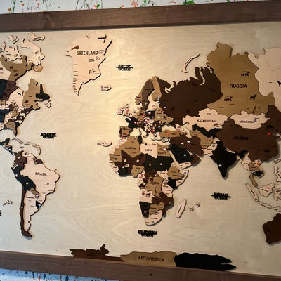 Large Wall Decor Led Wooden Map of the World, Couples Gift Led Wood Map ...