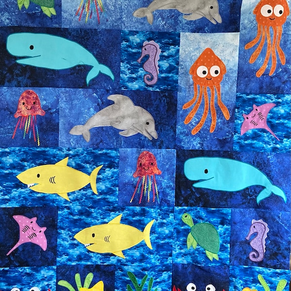 Sea Creatures Applique Quilt Pattern: Easy Quilt-as-you-go (PDF Pattern ...