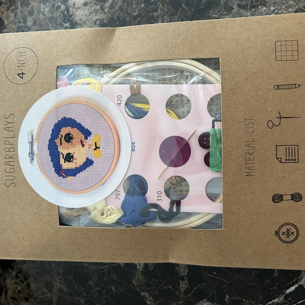 Coraline Cross Stitch Kit, Horror Movie Embroidery Kit, Button Eye DIY ...