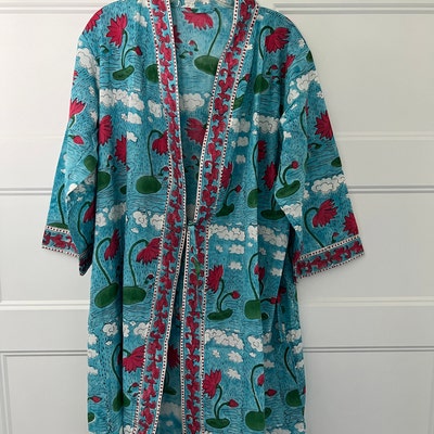 Blockprint Cotton Kimono Robes for Women Indian Dressing Gown - Etsy