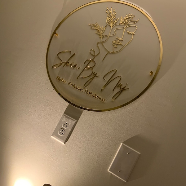 Personalized Acrylic Business Sign, Golden Lettering, Salon Wall Decor ...