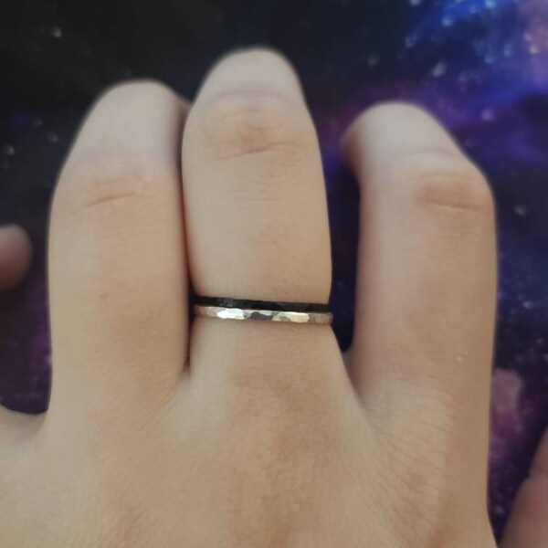 Super Thin Black Silver Stackable Ring(s), Black Ring, Stack Rings ...