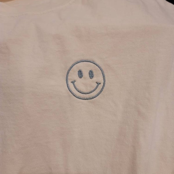 Happy Face Comfort Colors Tee, Smile Shirt, Happy T-shirt, Embroidered ...