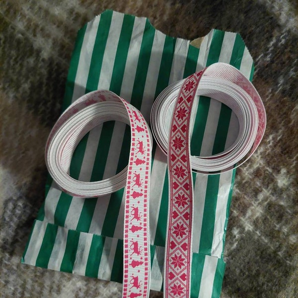 Scandinavian Christmas Ribbon, Red and White Nordic Trim, Scandi ...